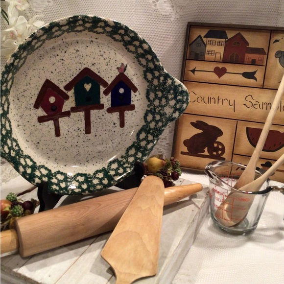 unbranded | Kitchen | Green Spatter Ware Sandstone Hand Painted W Bird ...